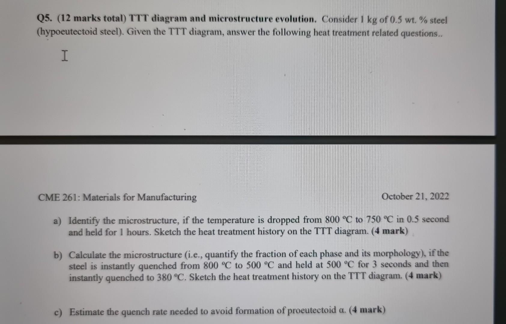 Solved Q5. (12 marks total) TTT diagram and microstructure | Chegg.com