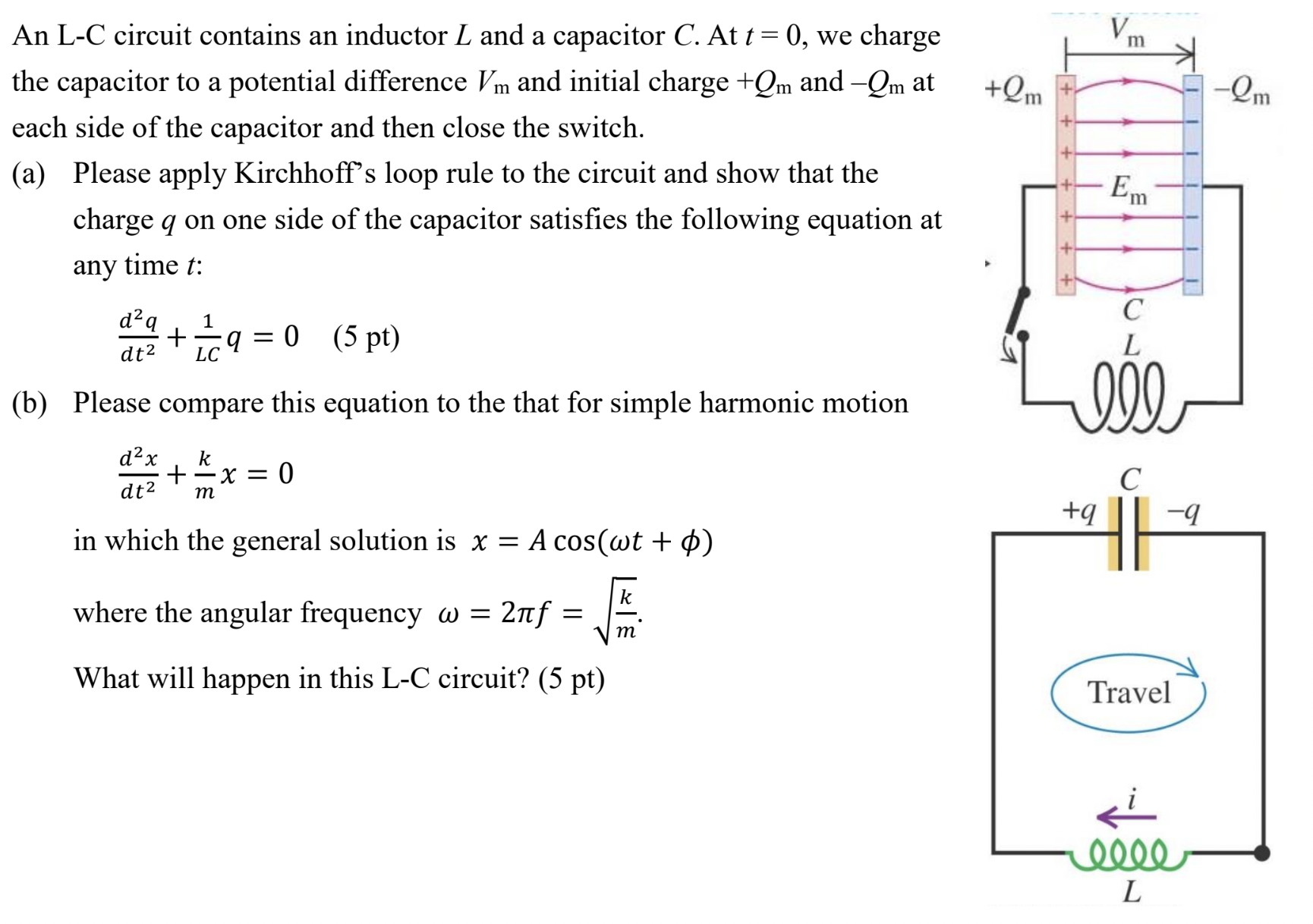 Solved An L-C circuit contains an inductor L and a capacitor | Chegg.com
