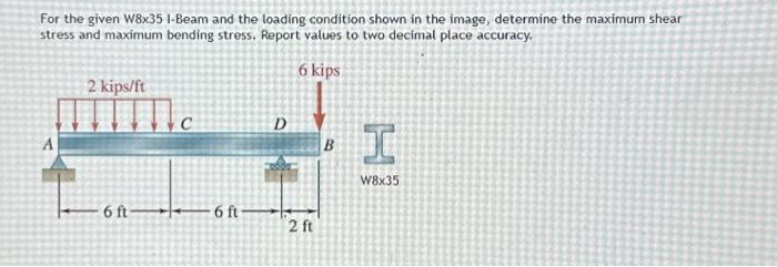 Solved For the given W8x35 1-Beam and the loading condition | Chegg.com