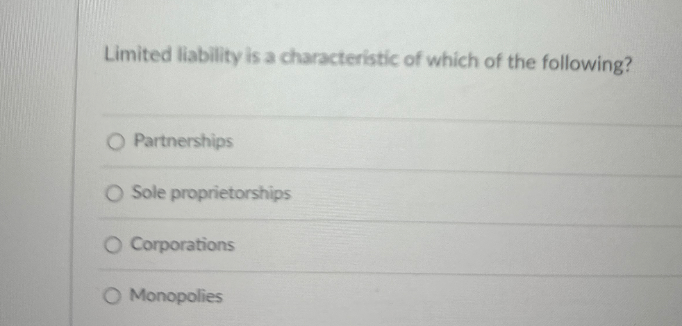 Solved Limited liability is a characteristic of which of the | Chegg.com