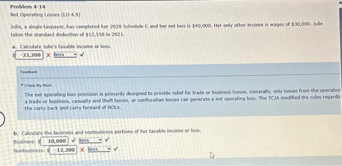 Solved Net Operating Losses (LO 4.9) Julie, a single | Chegg.com