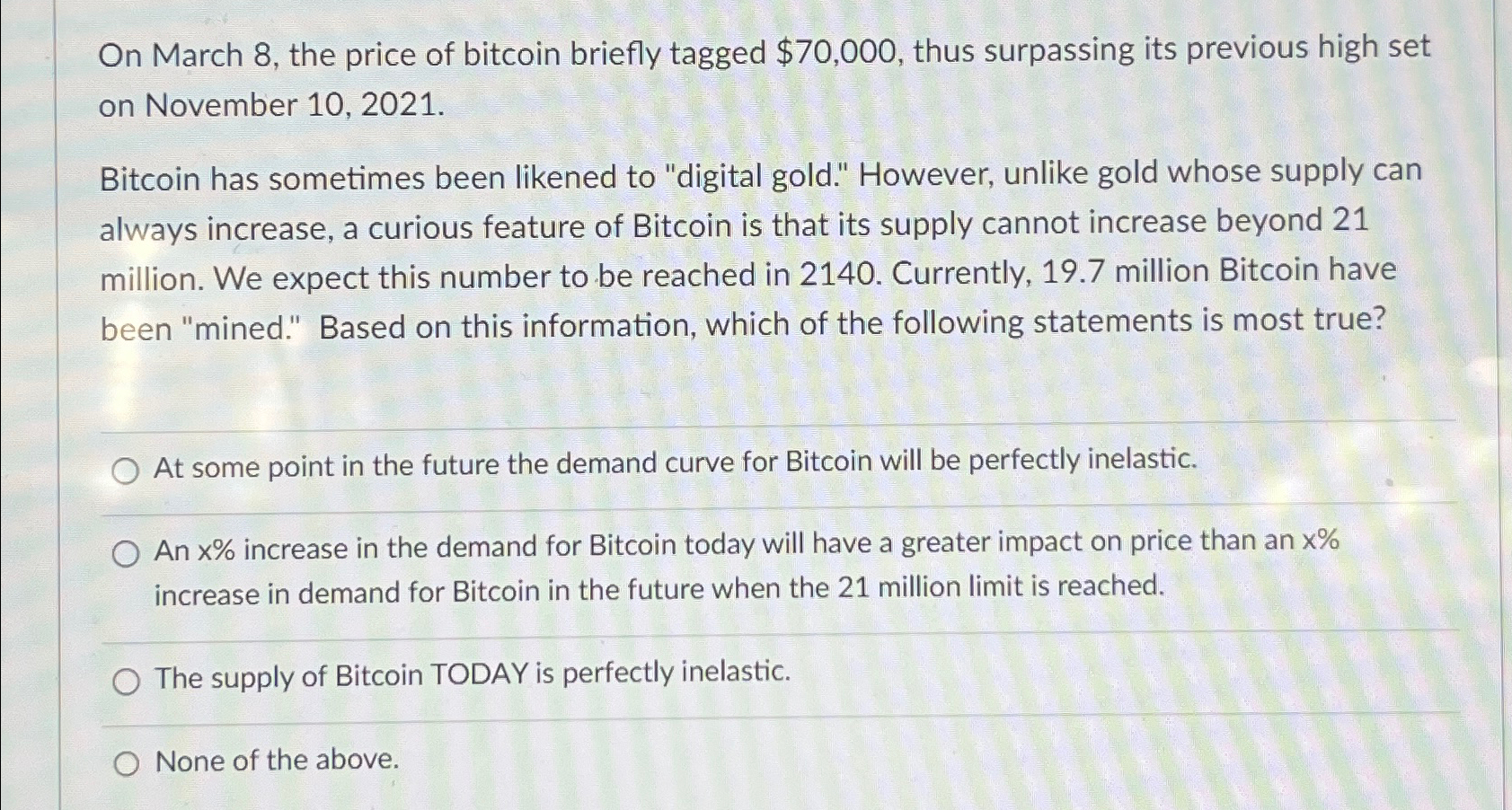Solved On March 8 , ﻿the price of bitcoin briefly tagged | Chegg.com