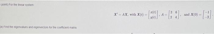Solved point) For the linear system X′=AX, with | Chegg.com