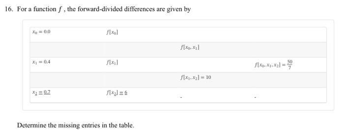 Solved 16. For a function f, the forward-divided differences | Chegg.com
