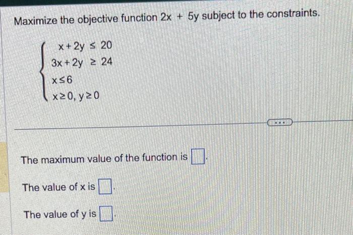 Solved Maximize The Objective Function 2x 5y Subject To The
