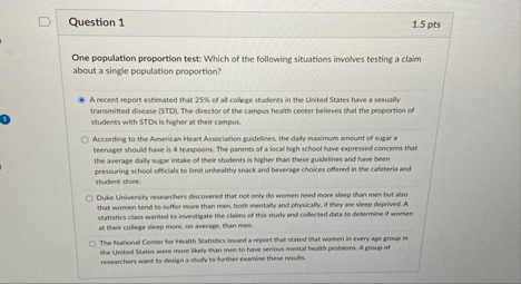 Solved Question 11.5 ﻿ptsOne population proportion test: | Chegg.com
