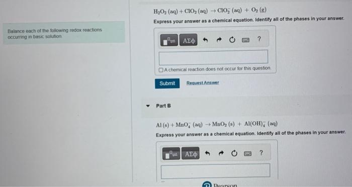 Solved H2O2(aq)+ClO2(aq)→ClO2−(aq)+O2( g) Express your | Chegg.com