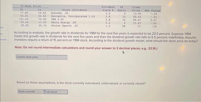 Solved According to analysts, the growth rate in dividends | Chegg.com