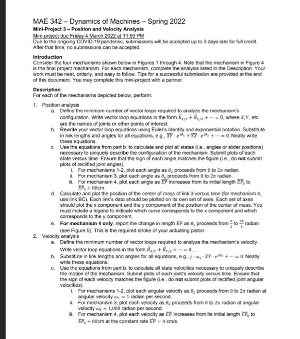 MAE 342 - Dynamics of Machines - Spring 2022 | Chegg.com