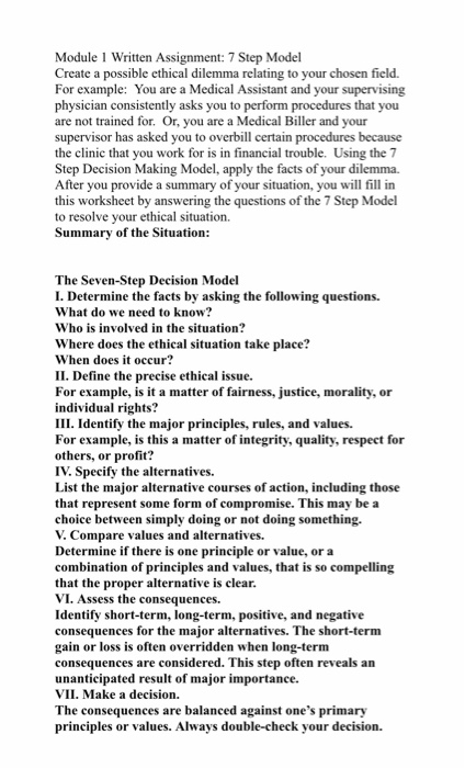 Module 1 Written Assignment: 7 Step Model Create a | Chegg.com