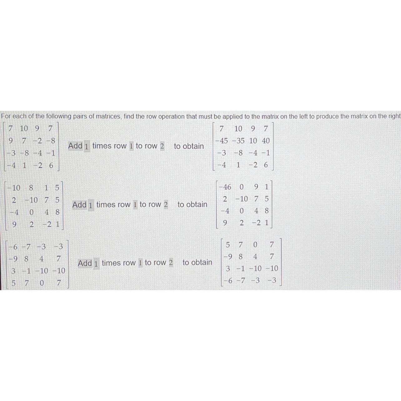 Solved For each of the following pairs of matrices, find the | Chegg.com