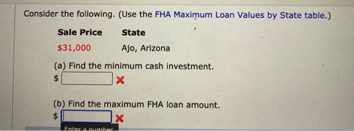 Solved Consider the following. (Use the FHA Maximum Loan | Chegg.com