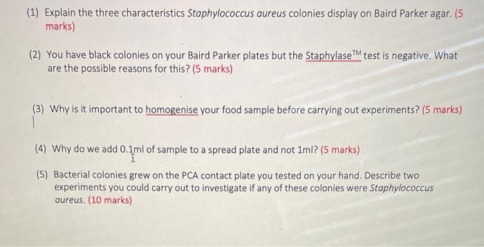 Solved (1) Explain the three characteristics Staphylococcus | Chegg.com