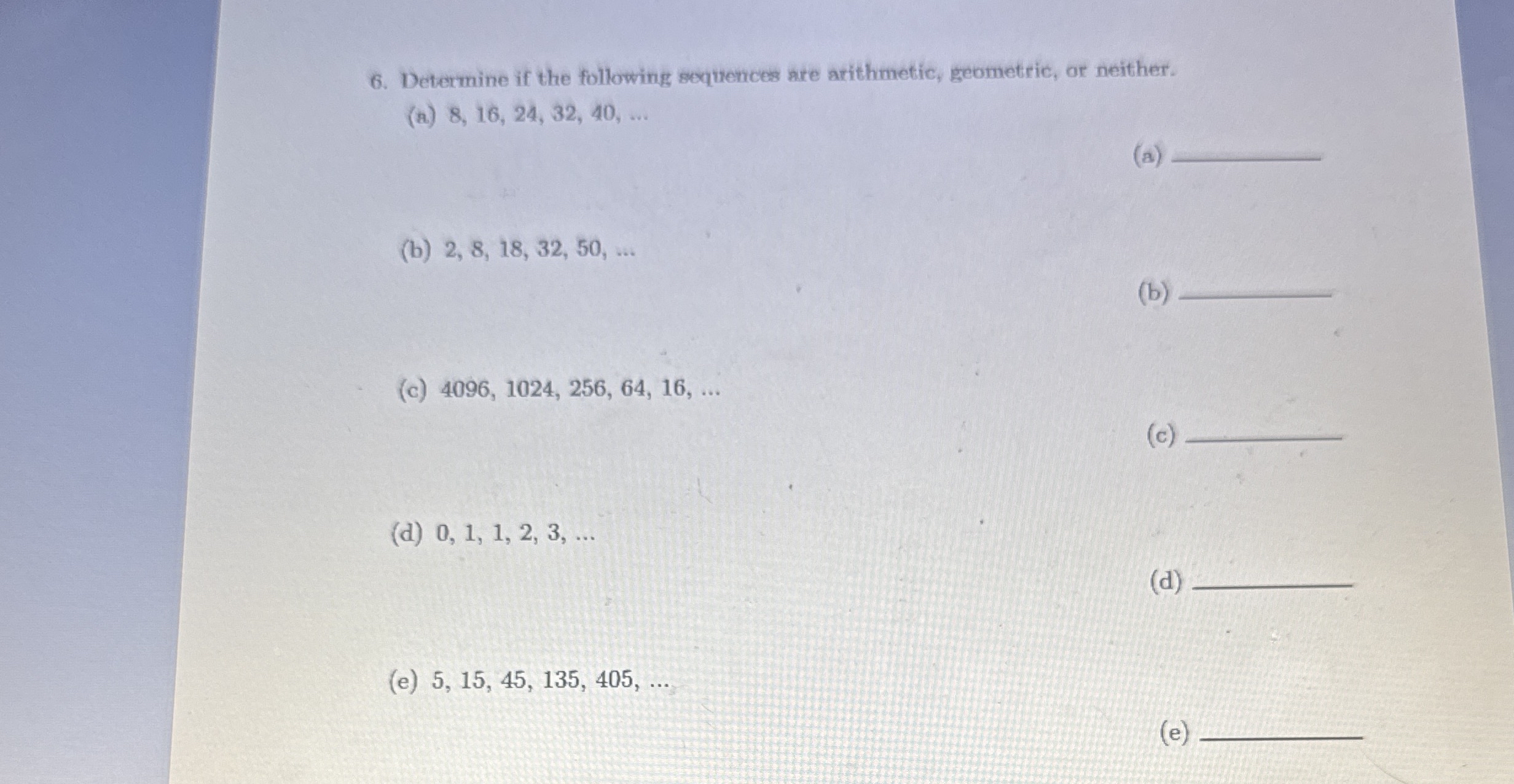 Determine if the following sequences are arithmetic, | Chegg.com