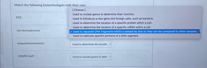 Solved Question 2 Match the following biotechnologies W PCR | Chegg.com