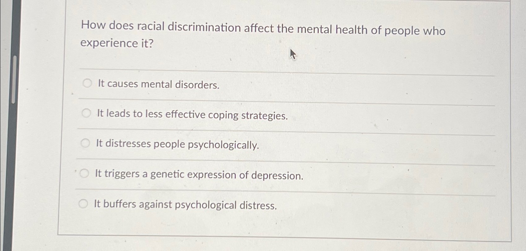 Solved How does racial discrimination affect the mental | Chegg.com