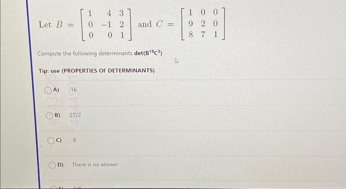 Solved Let B = A) Compute the following determinants | Chegg.com