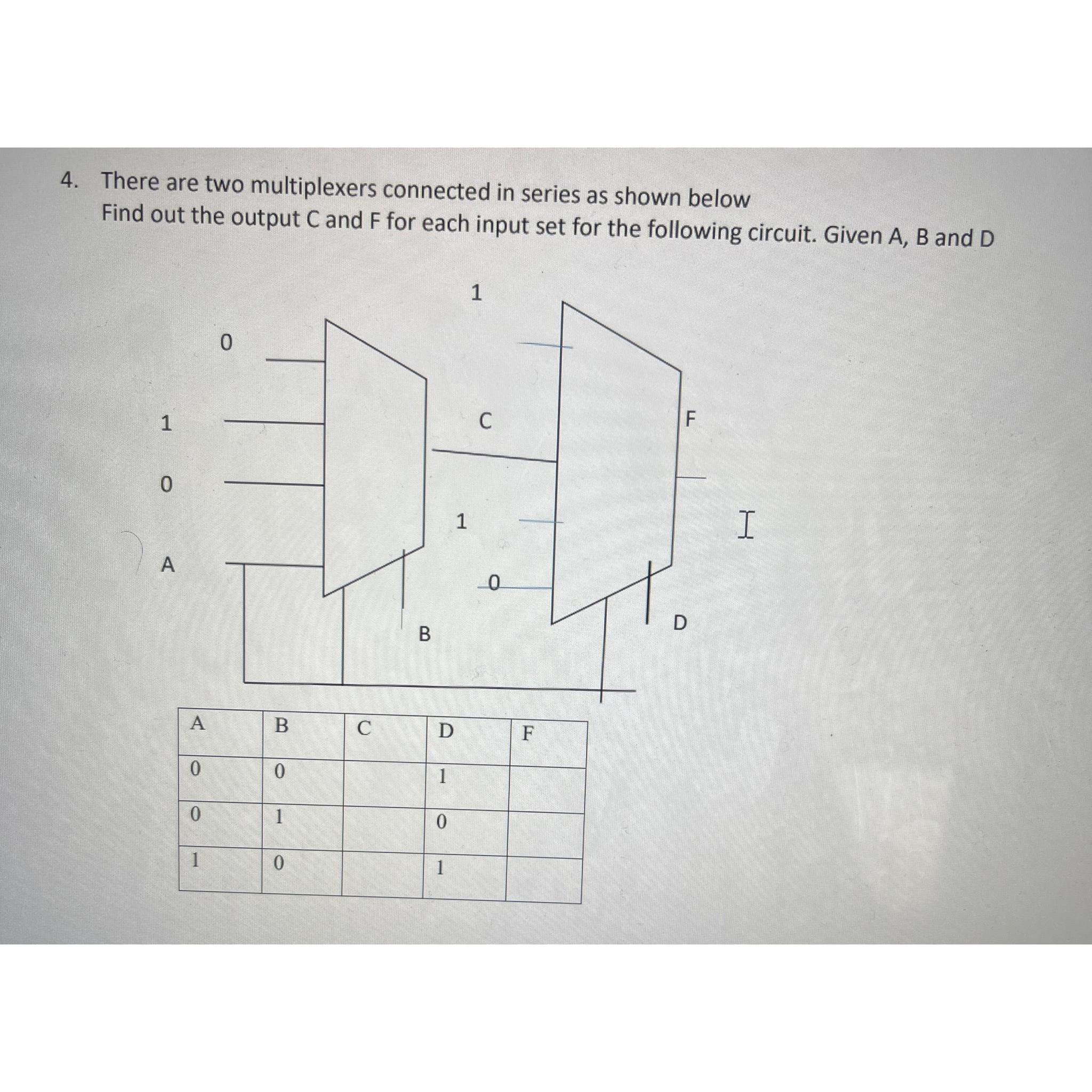Solved There are two multiplexers connected in series as | Chegg.com