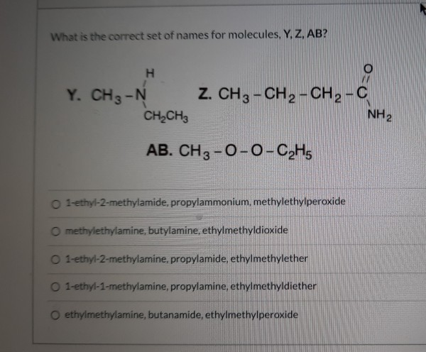 Solved What is the correct set of names for molecules, Y, Z, | Chegg.com