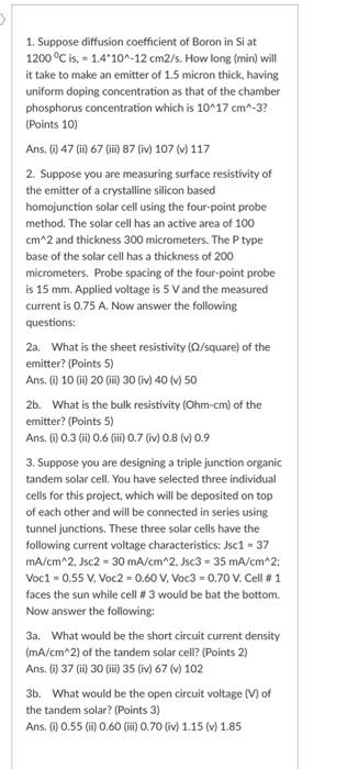 Solved 1. Suppose diffusion coefficient of Boron in Si at | Chegg.com