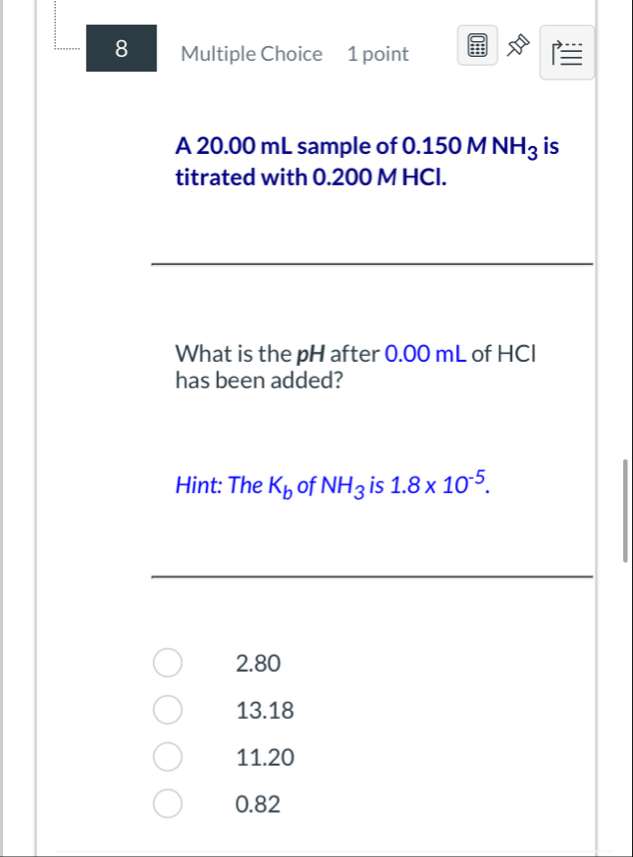Solved Multiple Choice1 ﻿pointA 20.00 ﻿mL sample of | Chegg.com