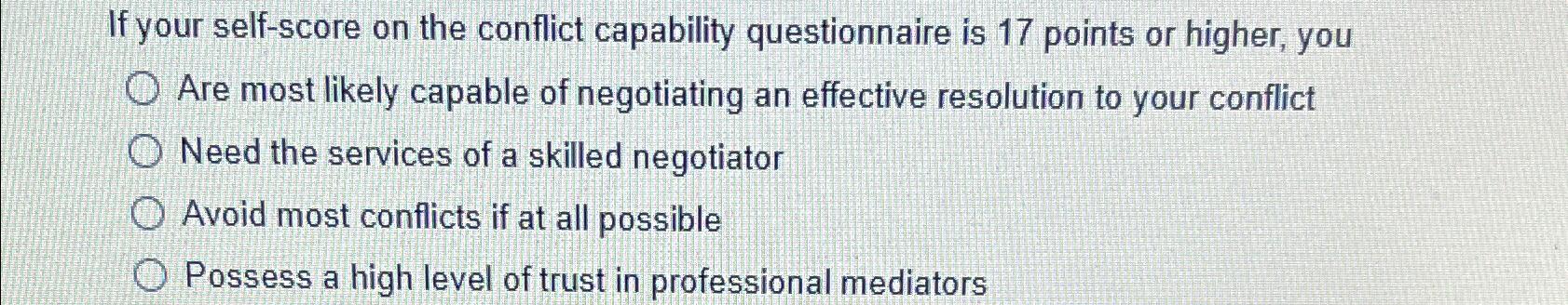 Solved If your self-score on the conflict capability | Chegg.com