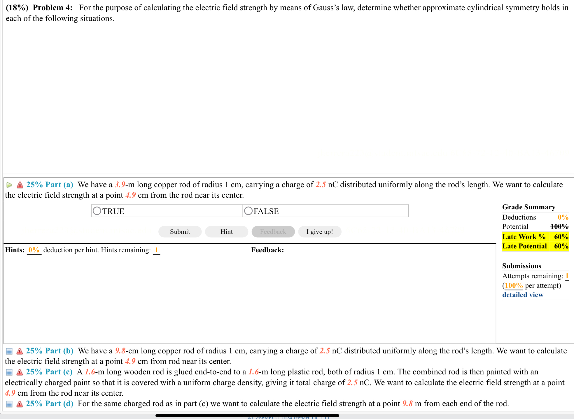 Solved (18%) ﻿Problem 4: For the purpose of calculating the | Chegg.com