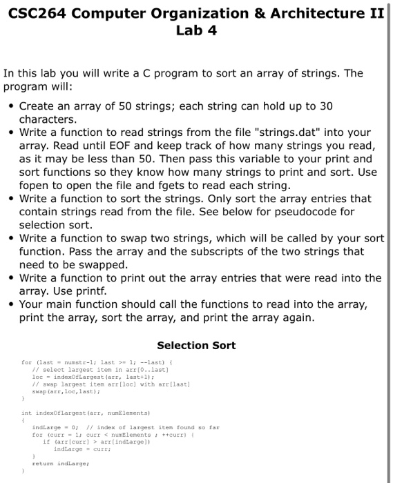 Solved CSC264 Computer Organization & Architecture II Lab 4 | Chegg.com