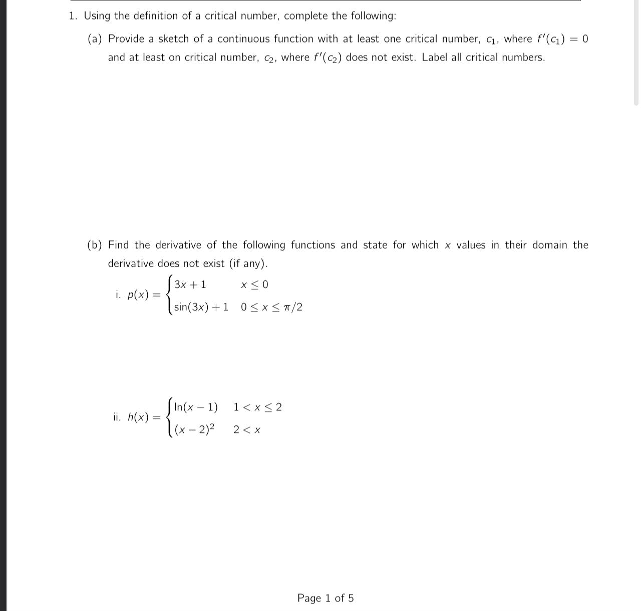 Solved Using the definition of a critical number, complete | Chegg.com