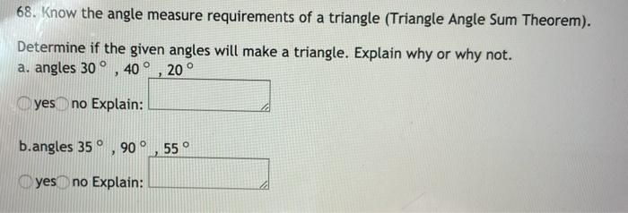 Solved 68. Know the angle measure requirements of a triangle | Chegg.com