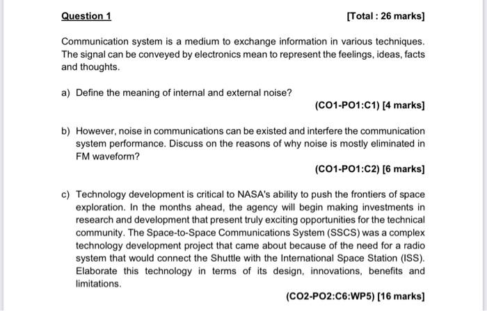 Solved Question 1 [Total : 26 marks] Communication system is | Chegg.com