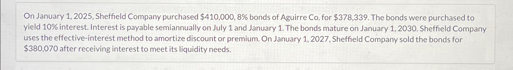 Solved On January 1,2025 , ﻿Sheffield Company purchased | Chegg.com