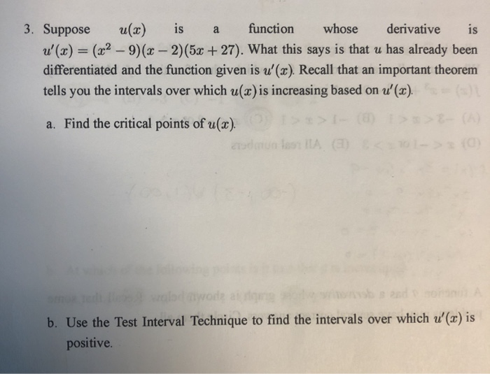Solved is a 3. Suppose u(x) function whose derivative is | Chegg.com