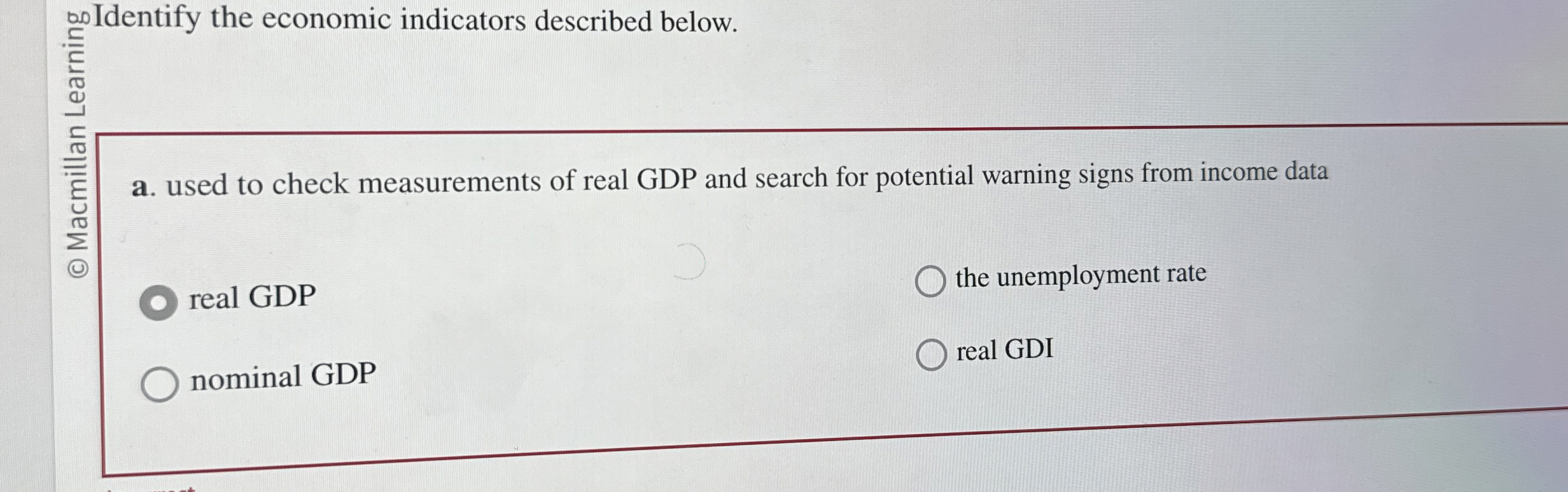 Solved Identify the economic indicators described below.a. | Chegg.com