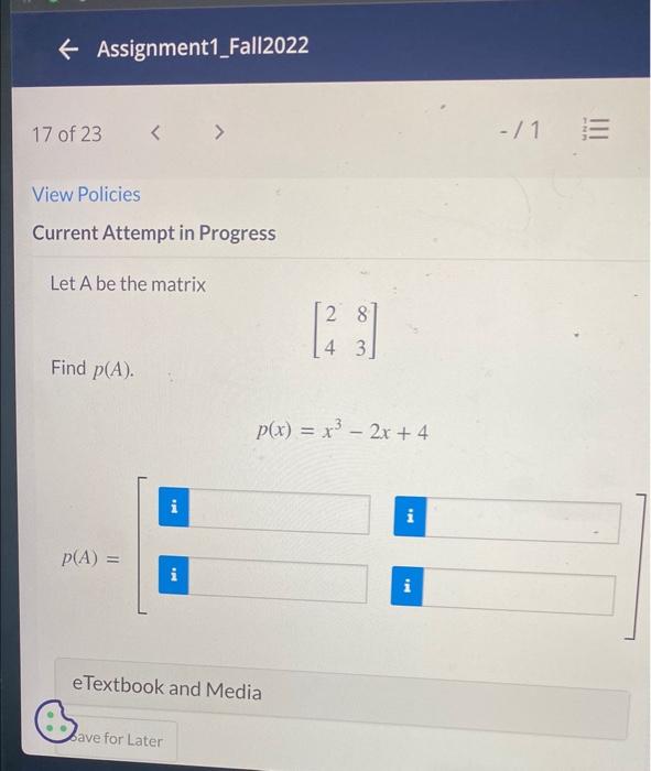 Solved View Policies Current Attempt in Progress Let A be | Chegg.com