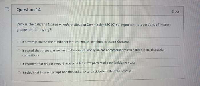 Why is the Citizens United v. Federal Election | Chegg.com