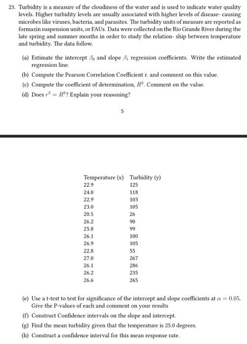Solved 23. Turbidity is a measure of the cloudiness of the | Chegg.com