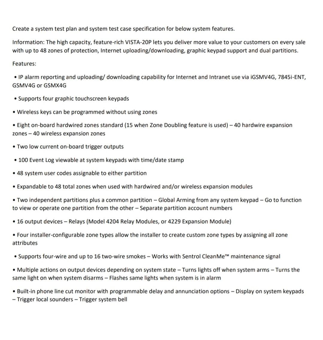 Create a system test plan and system test case | Chegg.com