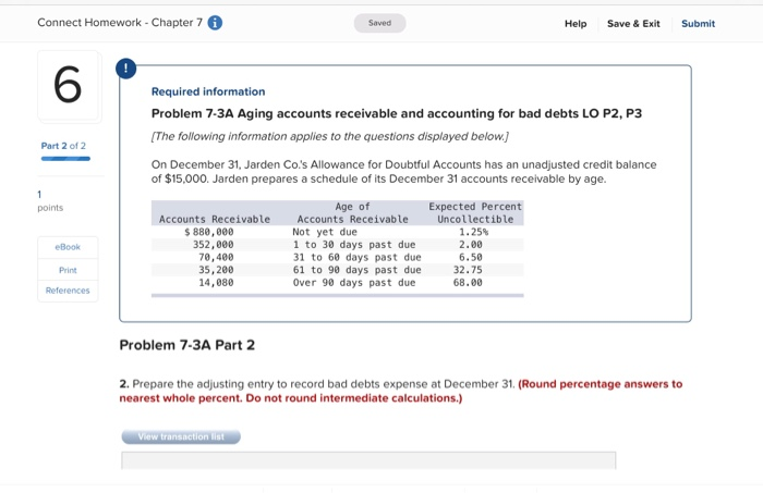 Solved Connect Homework - Chapter 7 i Saved Help Save & Exit | Chegg.com