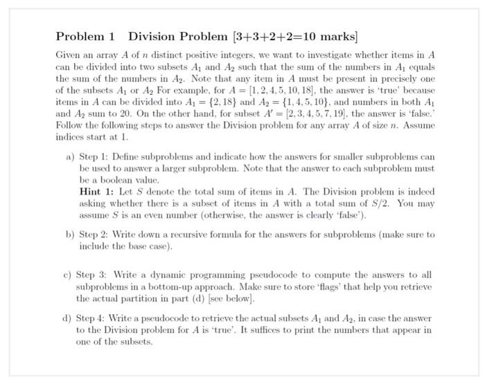 Solved Problem 1 Division Problem [3+3+2+2=10 marks ] Given | Chegg.com