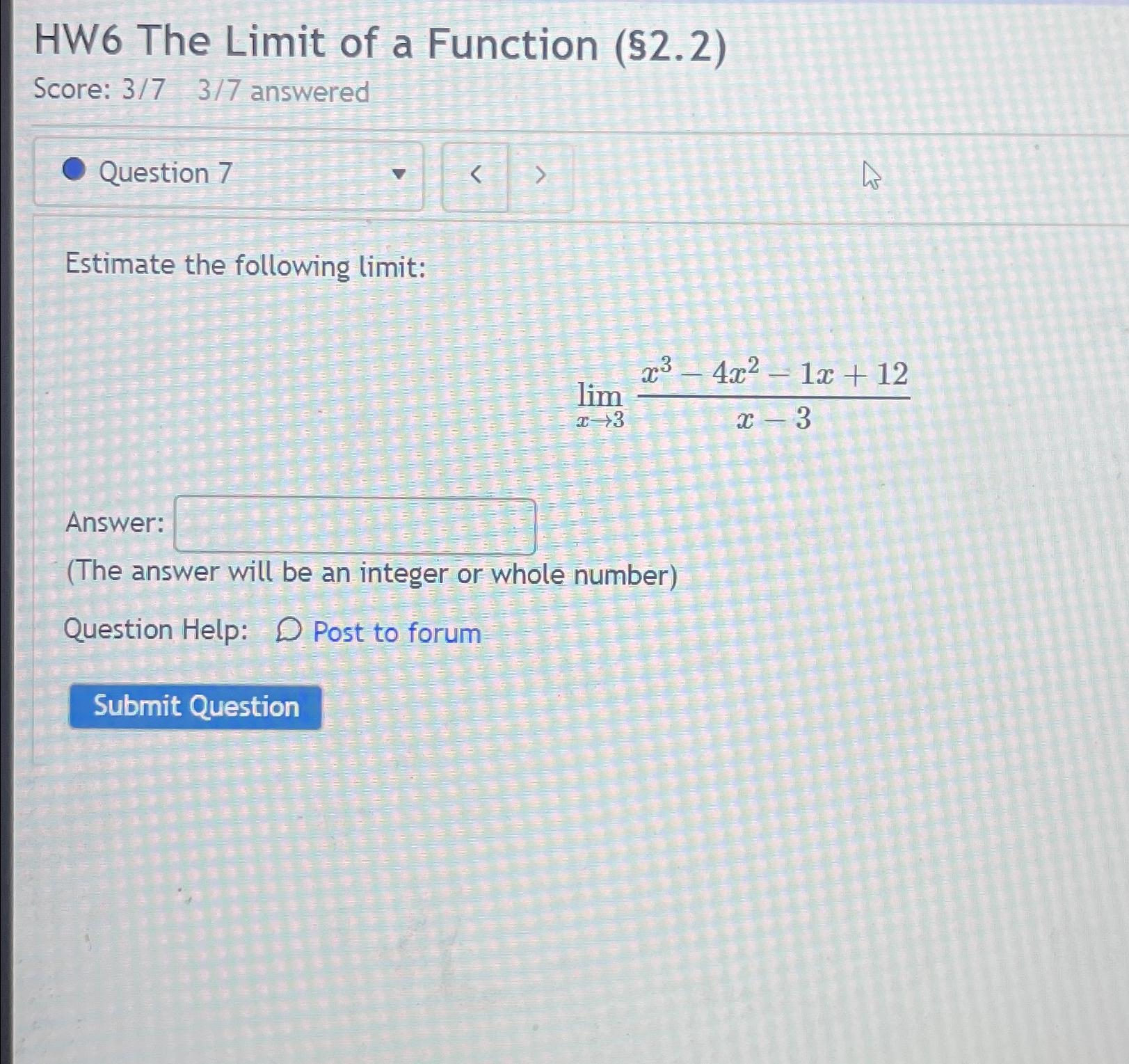 Solved HW6 ﻿The Limit of a Function ($2.2)Score: 37,37 | Chegg.com