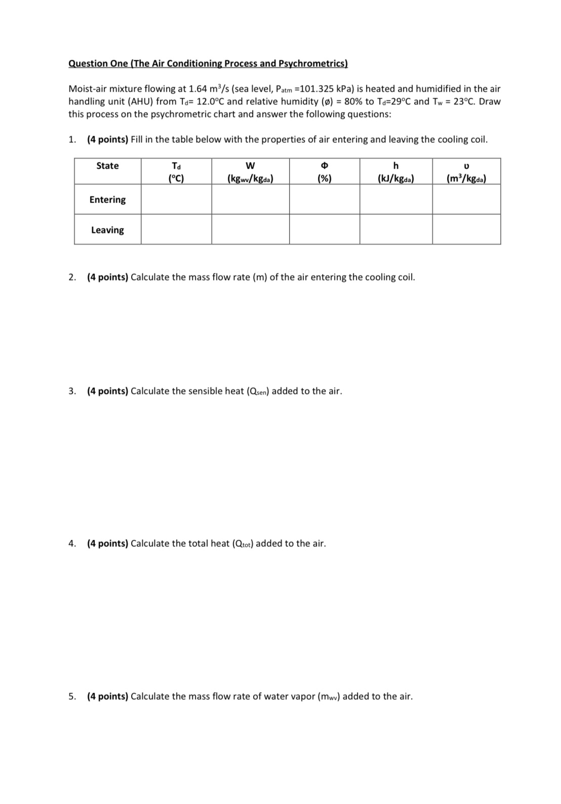 Solved Question One (The Air Conditioning Process and | Chegg.com