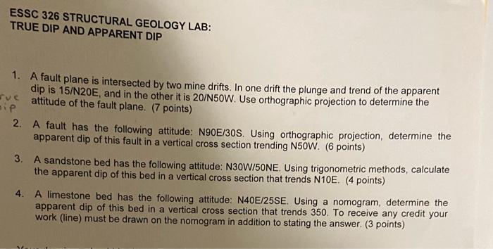 Solved ESSC 326 STRUCTURAL GEOLOGY LAB: TRUE DIP AND | Chegg.com