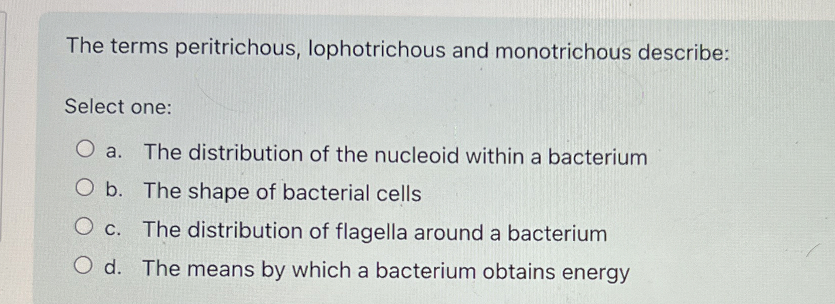 Solved The terms peritrichous, lophotrichous and | Chegg.com