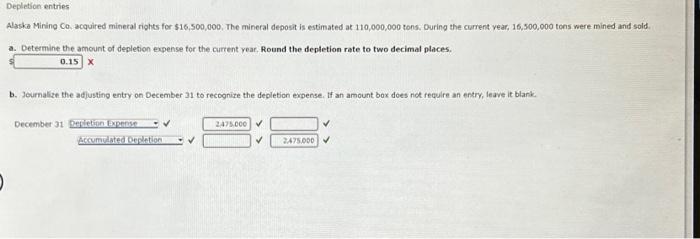 Solved Depletion entries Alaska Mining Co. acquired mineral | Chegg.com