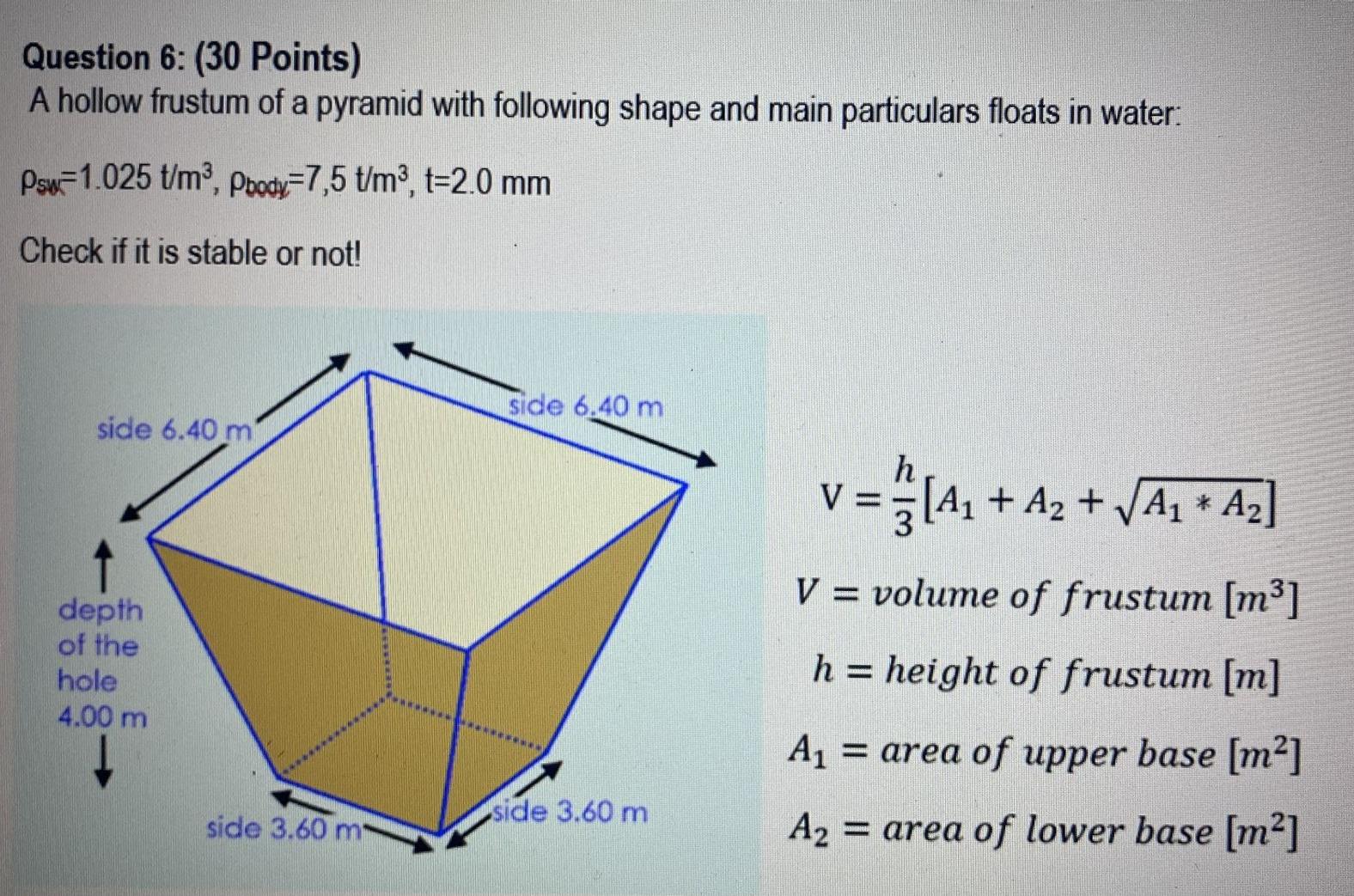 Solved Question 6: (30 Points) A hollow frustum of a pyramid | Chegg.com