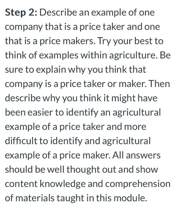Solved Step 2: Describe an example of one company that is a | Chegg.com