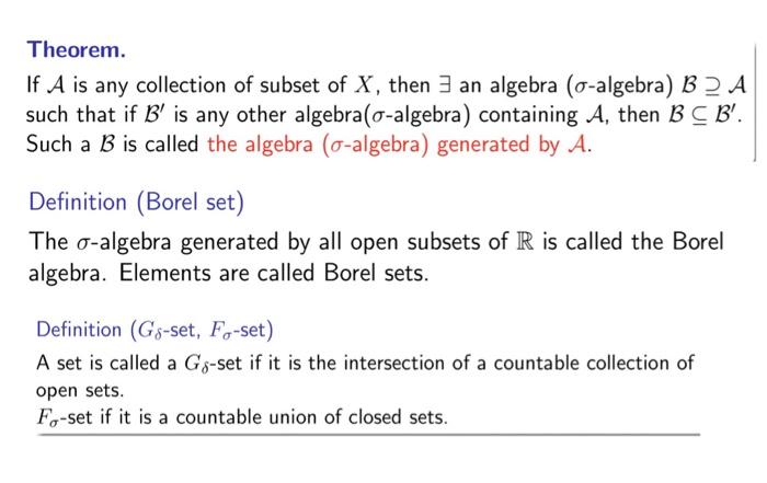 Solved Theorem. If A is any collection of subset of X, then | Chegg.com