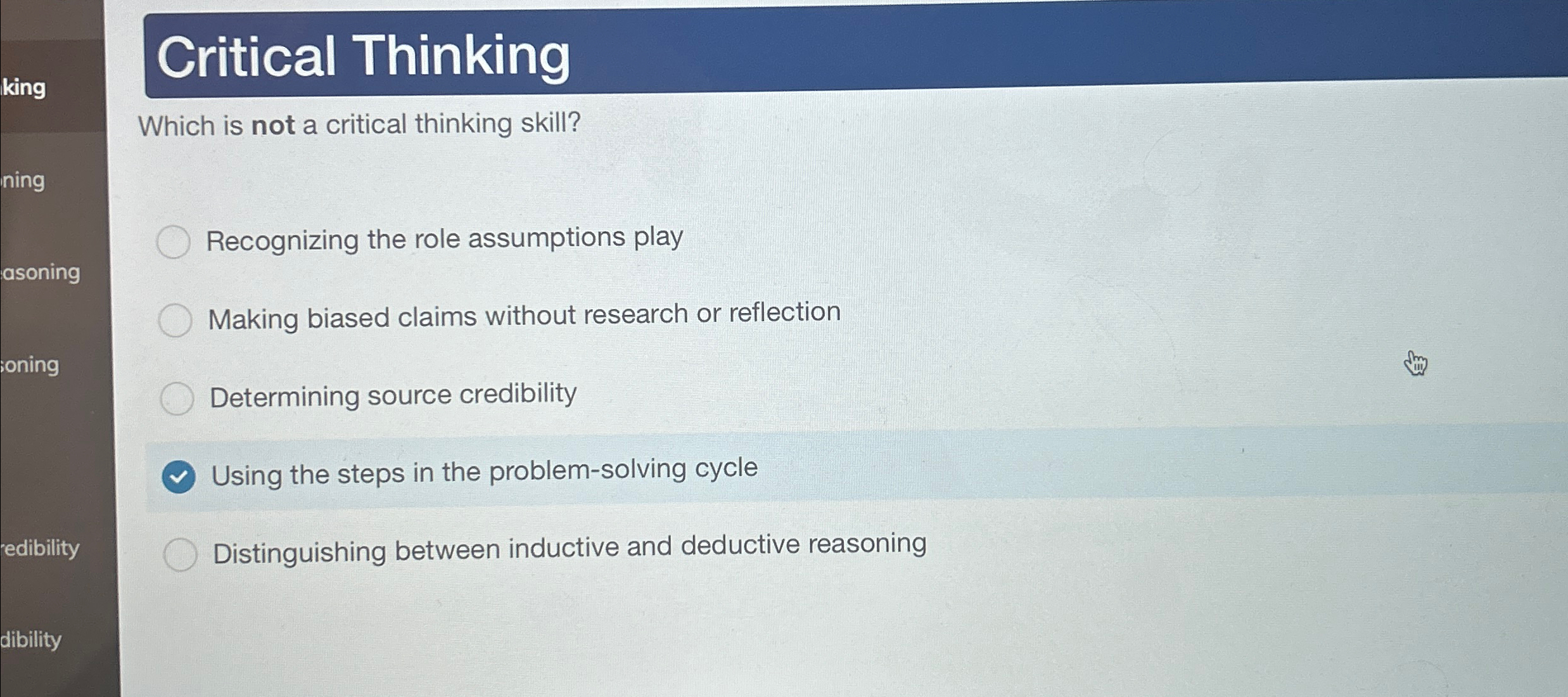Solved Critical ThinkingWhich is not a critical thinking | Chegg.com