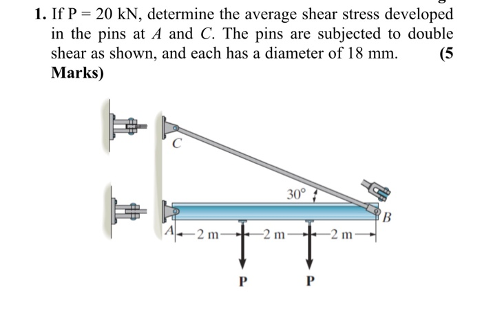 Solved 1. If P = 20 kN, determine the average shear stress | Chegg.com Solved 1. If P = 20 kN, determine the average shear stress | Chegg.com